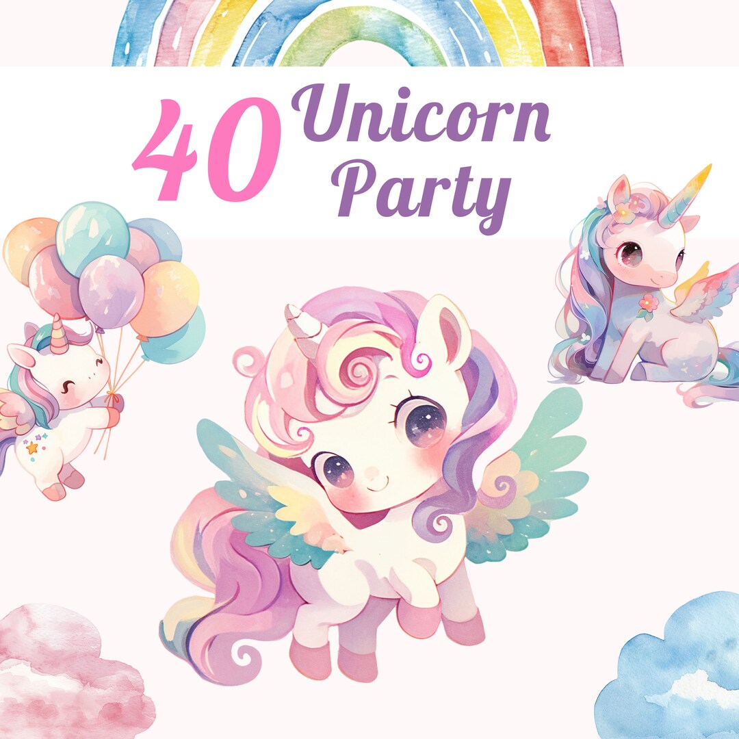 Watercolor Unicorn Clipart, Cute Rainbow Unicorn PNG, Fairytale ...