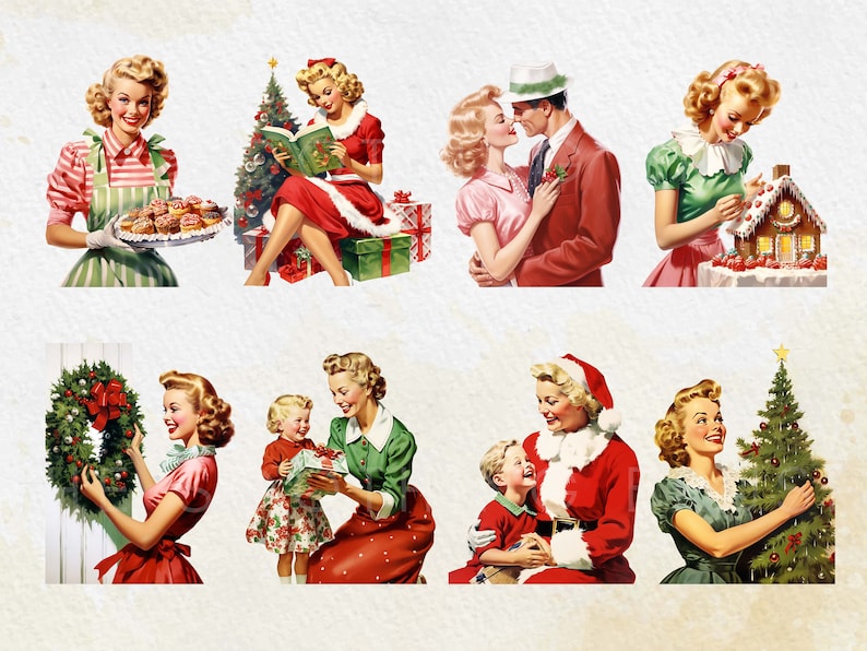 Retro Christmas Housewives Clipart, 1950s Vintage Housewife, Pin up ...