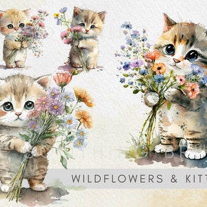 Watercolor Baby Cats Clipart, Watercolour Kitten, Transparent Flowers ...