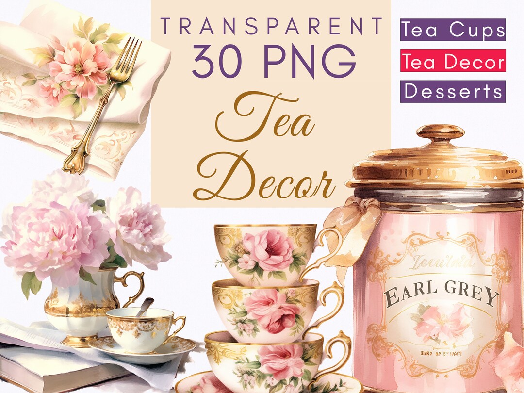 Watercolor Tea Set Clipart - Teacup, Teapot, Tea Party - Vintage Tea ...