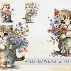 Watercolor Baby Cats Clipart, Watercolour Kitten, Transparent Flowers ...