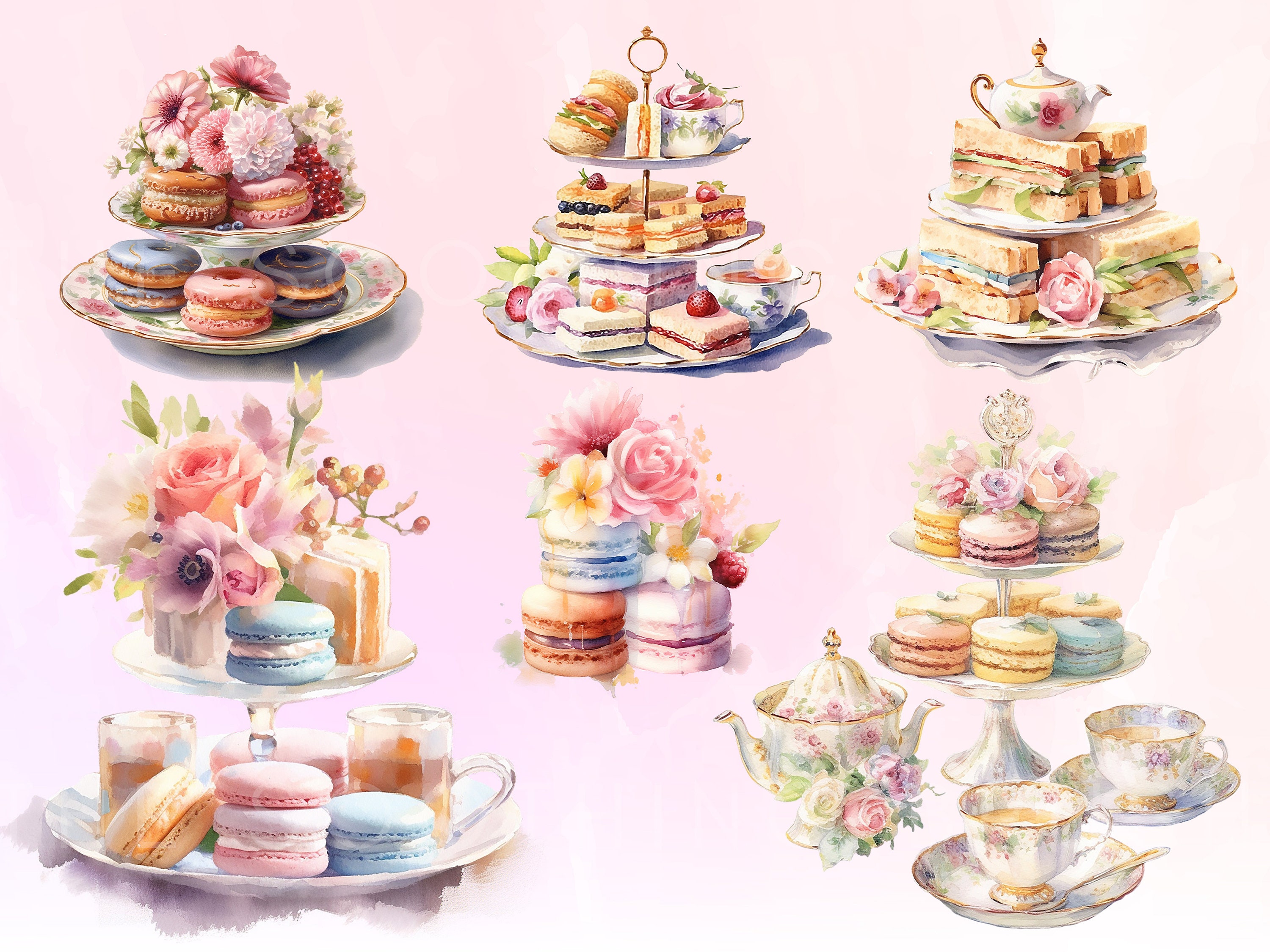 Watercolor Victorian Clipart 2 Tea Time Desserts Vintage - Etsy Australia