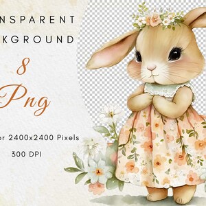 Watercolor Bunny Clipart Flower Dress, Easter Bunny, Nursery Art Spring ...