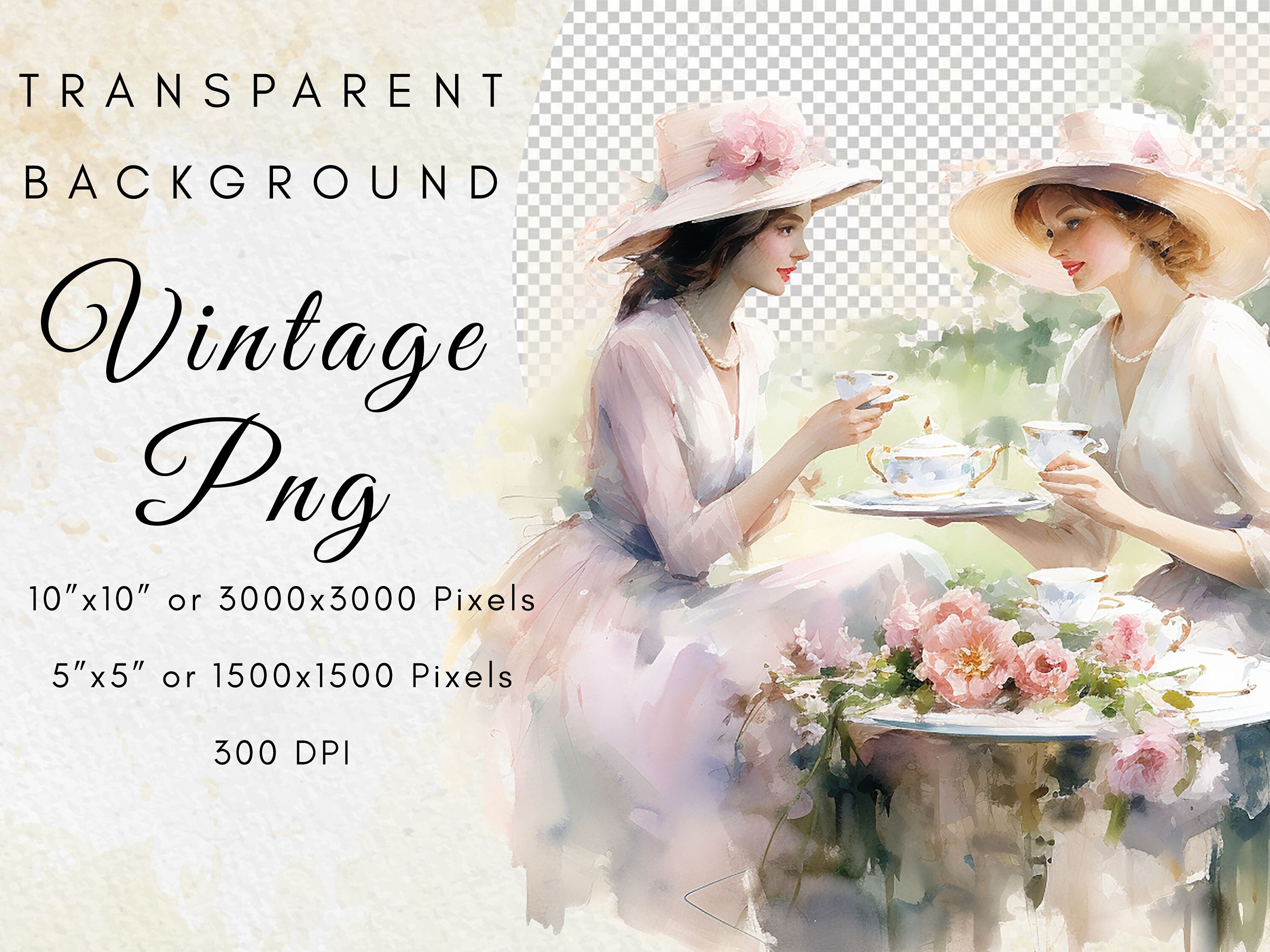 Watercolor Tea Party Clipart, Vintage Tea Portrait Png, Victorian High ...