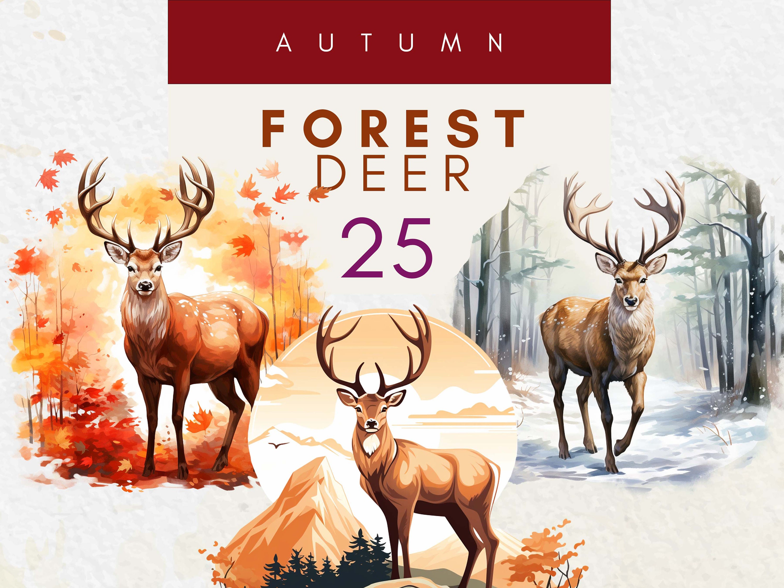 Forest Deer Clipart Watercolor Woodland Animal Deer in - Etsy