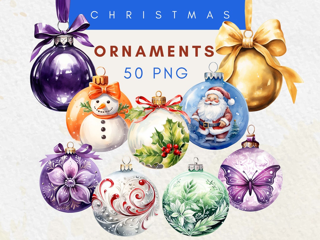 Watercolor Christmas Ornaments PNG Clipart Bundle, Christmas Tree ...