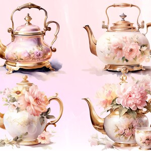 Watercolor Tea Set Clipart - Teacup, Teapot, Tea Party - Vintage Tea ...