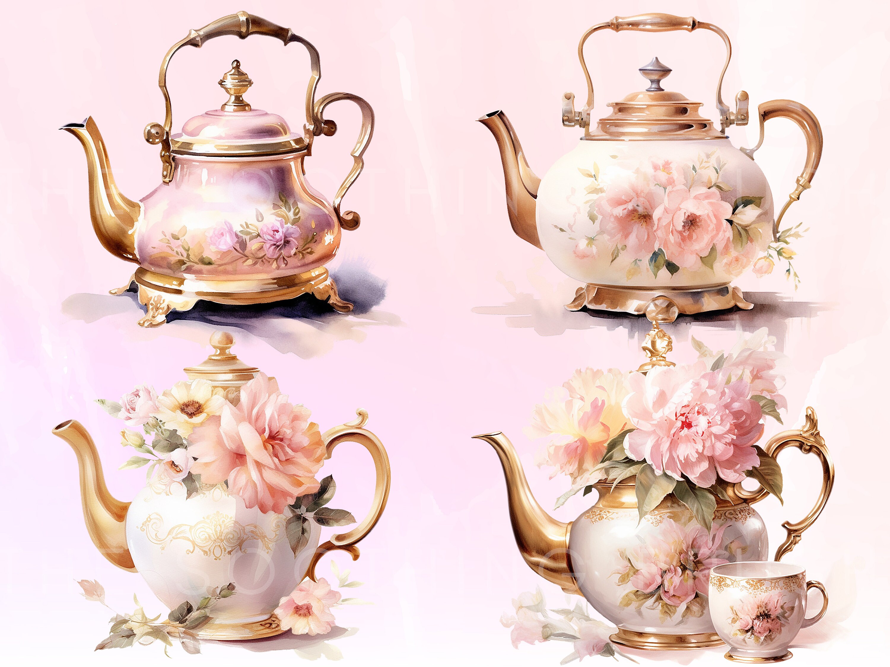 Watercolor Tea Set Clipart Teacup Teapot Tea Party - Etsy