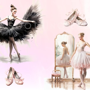 Watercolor Ballerina Clipart, Girl Ballet Shoes and Tutu, Dancing ...