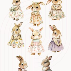 Watercolor Bunny Clipart Flower Dress, Easter Bunny, Nursery Art Spring ...