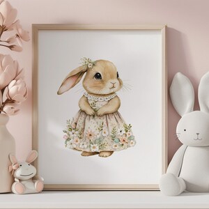 Watercolor Bunny Clipart Flower Dress, Easter Bunny, Nursery Art Spring ...