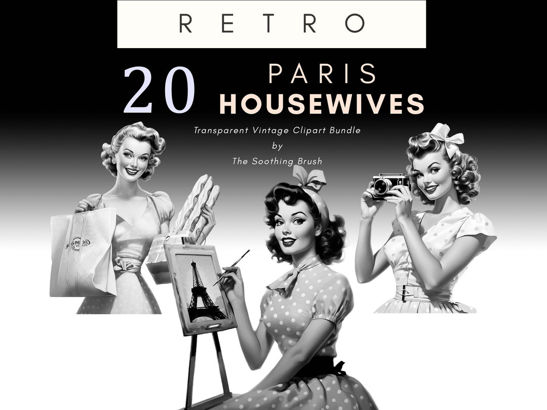 Retro Paris Housewives Clipart, Vintage Housewife, 1950s Black and ...