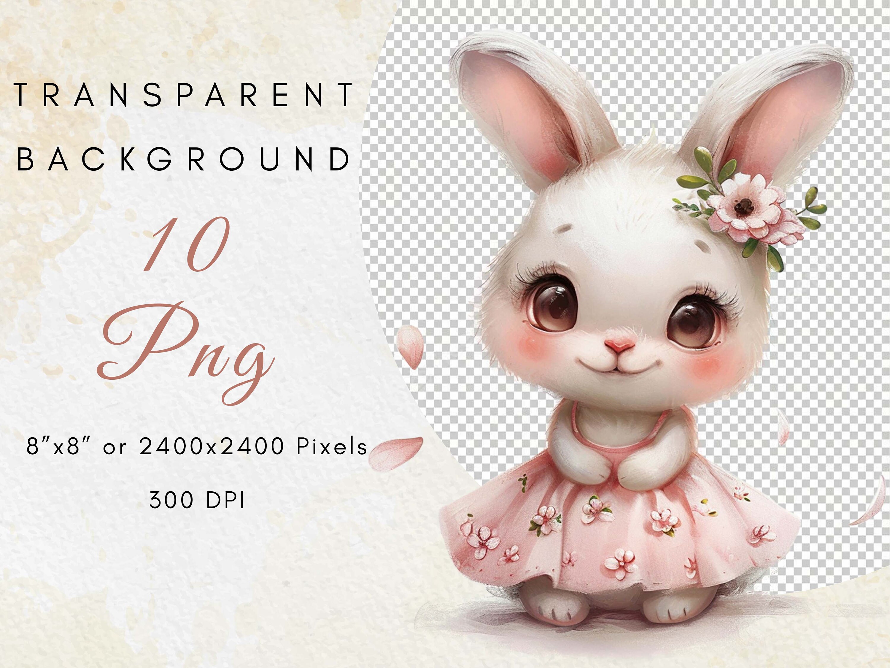 Watercolor Bunny Clipart Flower Dress, Easter Bunny, Nursery Art Spring ...