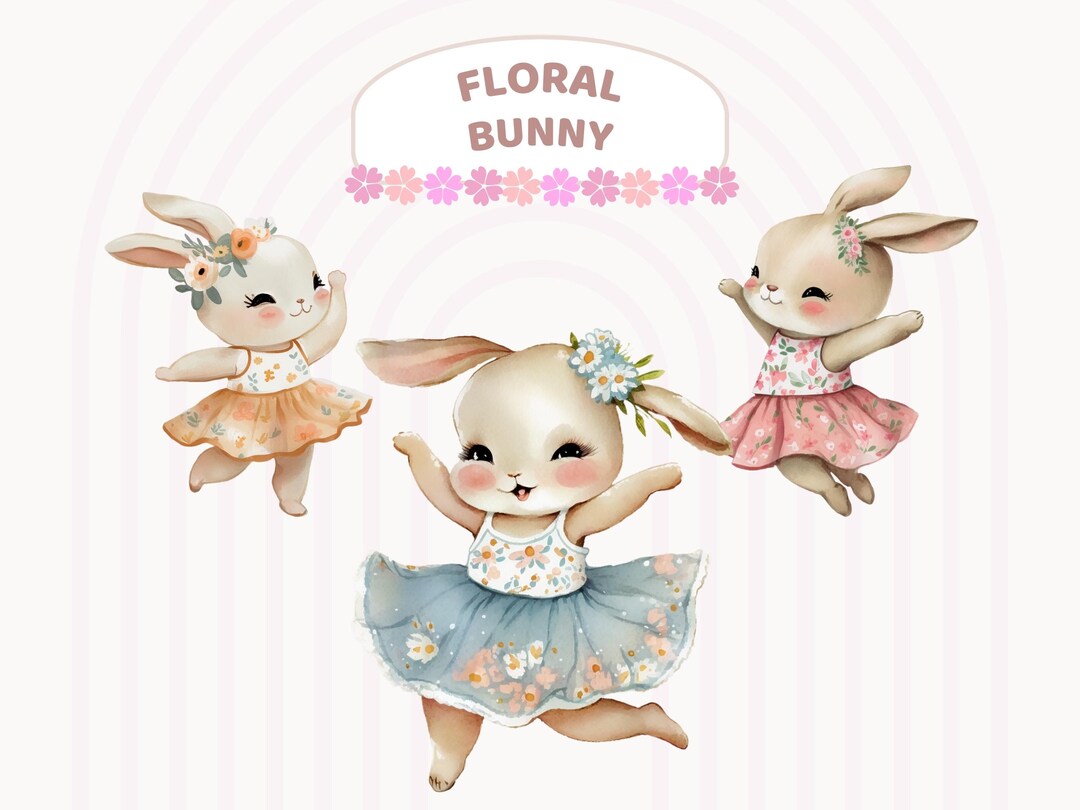 Watercolor Dancing Flower Dress Bunny Clipart, Easter Ballerina Bunny ...