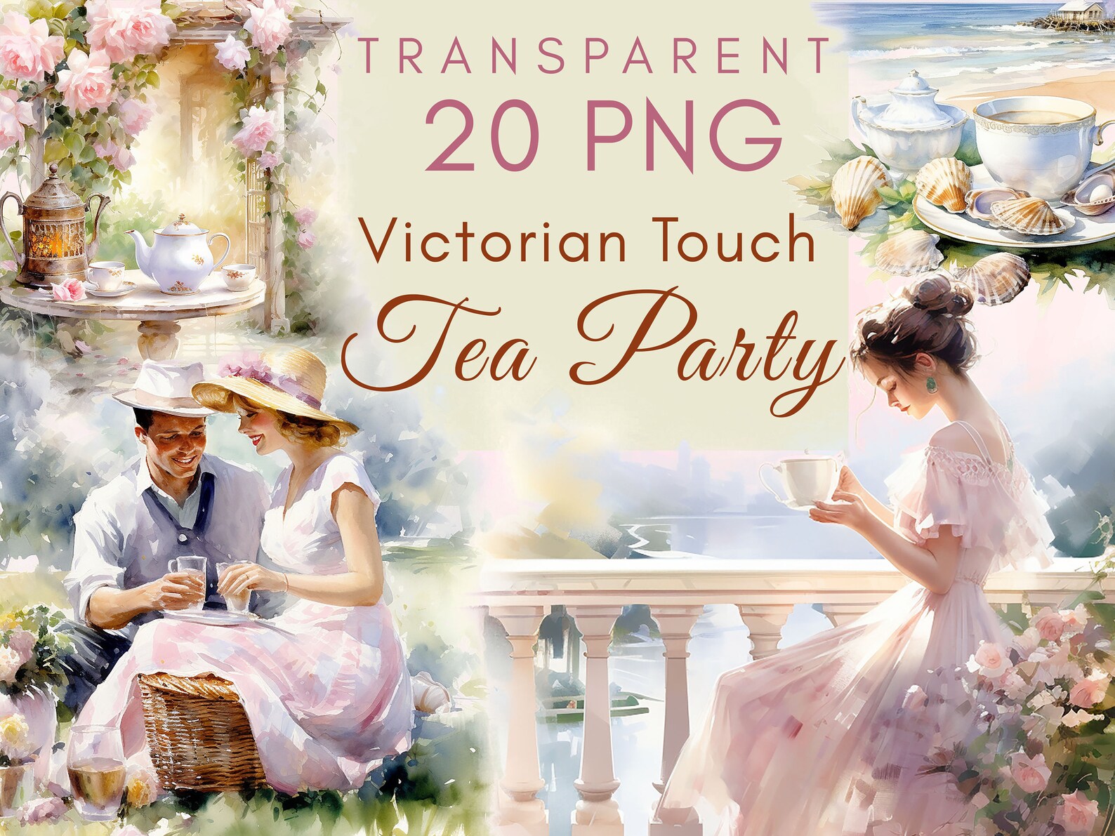Watercolor Tea Party Clipart Vintage Tea Portrait Png - Etsy