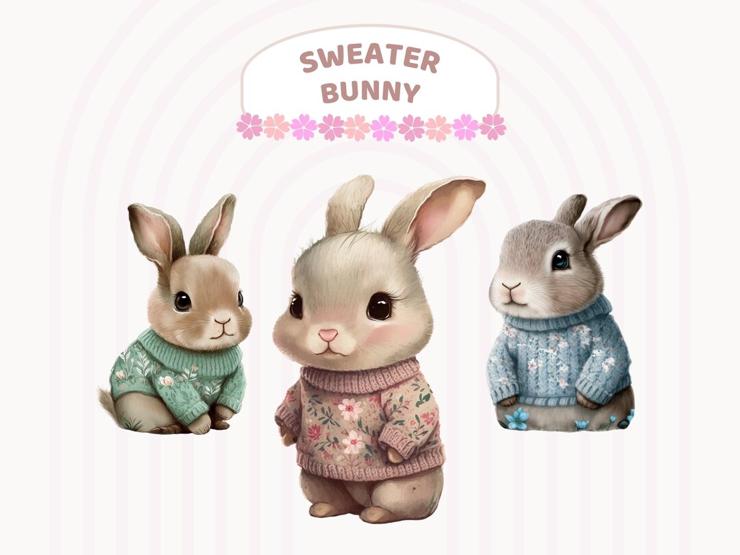 Watercolor Cozy Sweater Bunny Clipart Cute Winter Fashion Easter Bunny ...