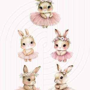 Watercolor Ballerina Bunny Clipart, Ballet Bunnies in Tutu Dress ...