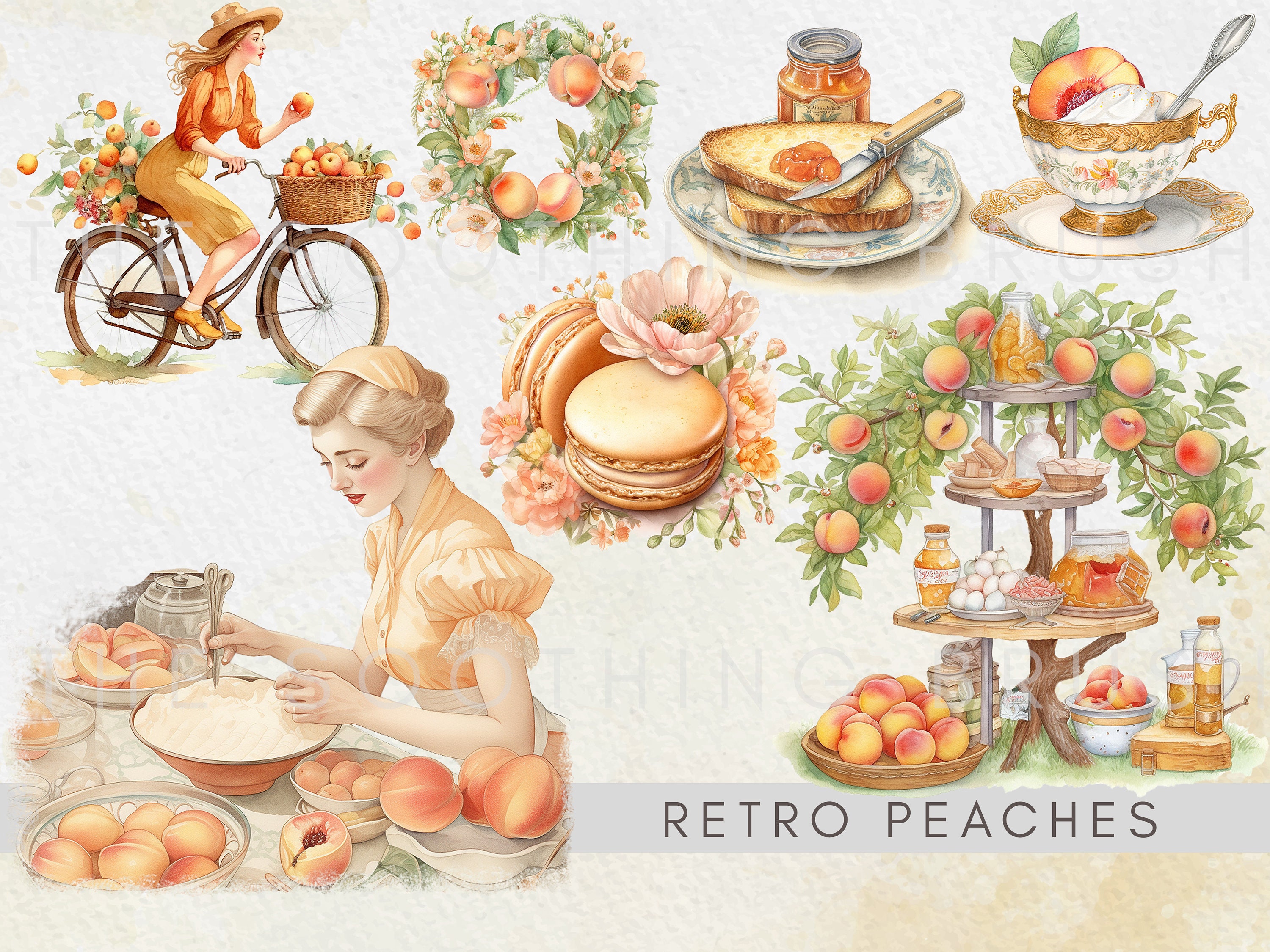 Watercolor Peach Clipart Vintage Clipart Bundle Retro - Etsy