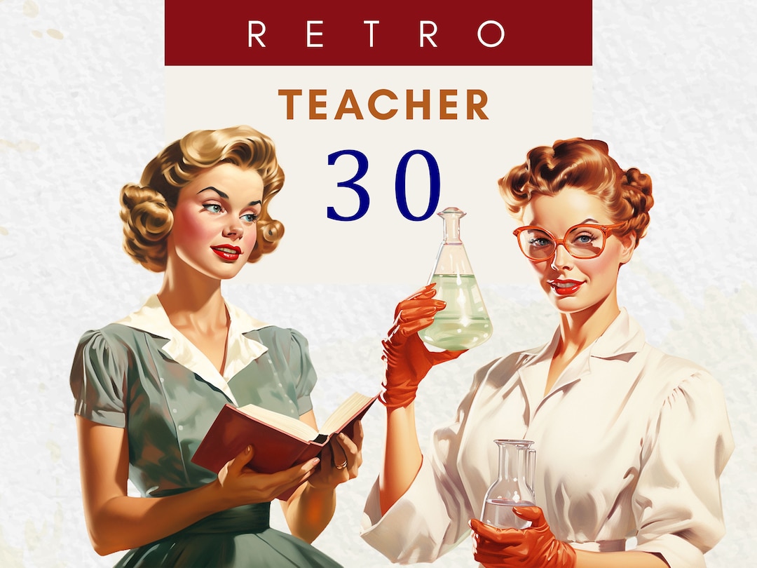 Retro Teacher Portraits Clipart Bundle - Literature, Math, Science ...
