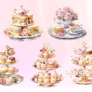 Watercolor Tea Set Clipart - Teacup, Teapot, Tea Party - Vintage Tea ...