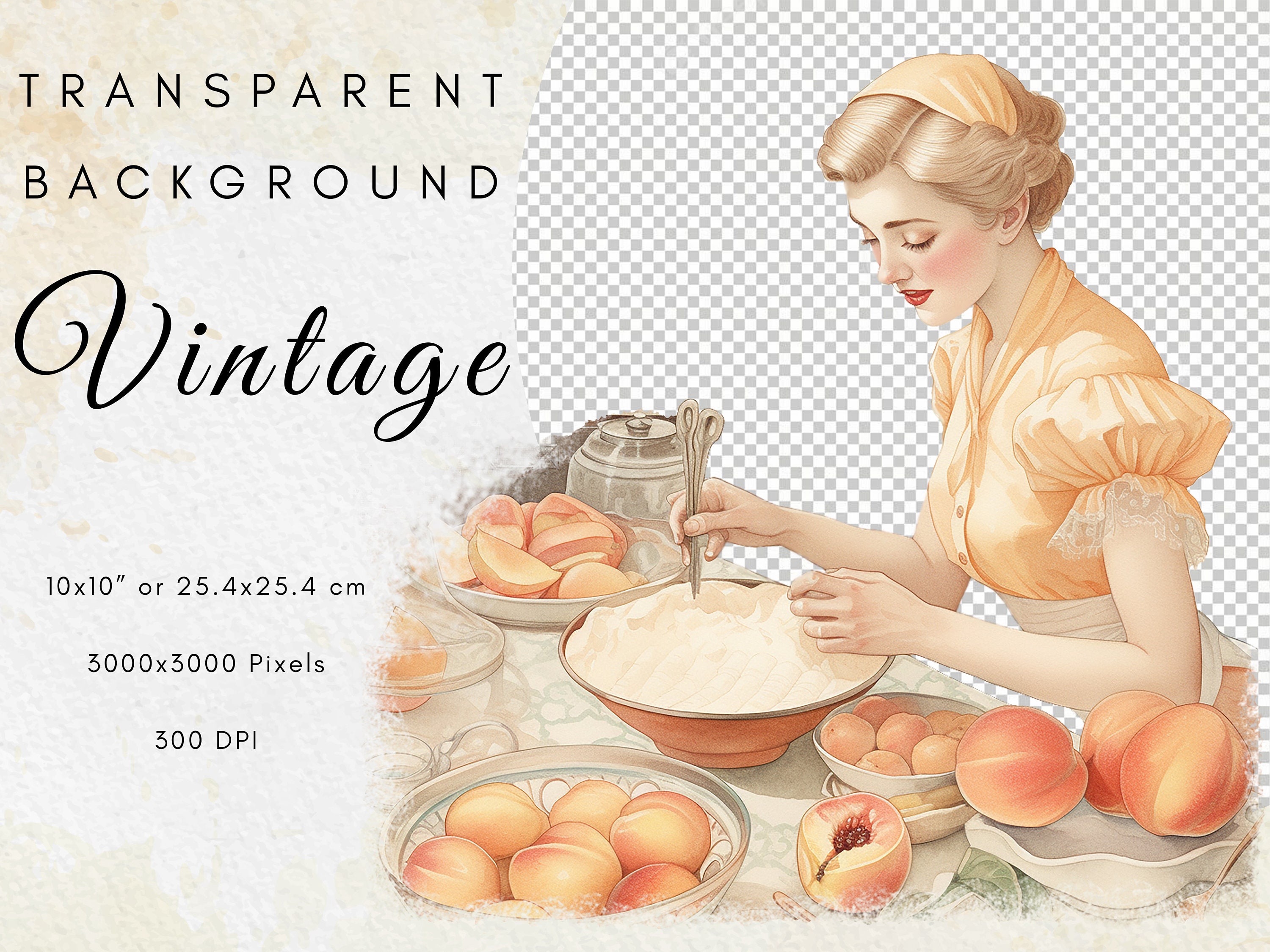Watercolor Peach Clipart Vintage Clipart Bundle Retro - Etsy