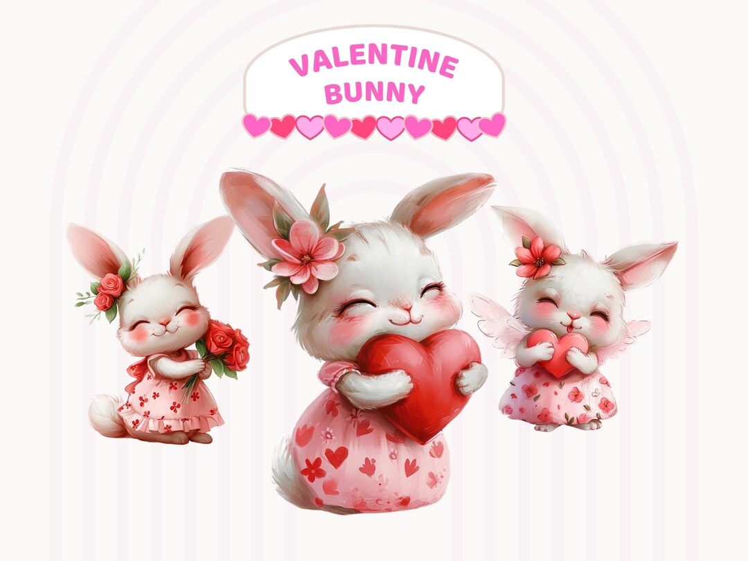 Watercolor Valentine Bunny Clipart, Nursery Art Easter Rabbit, Spring ...