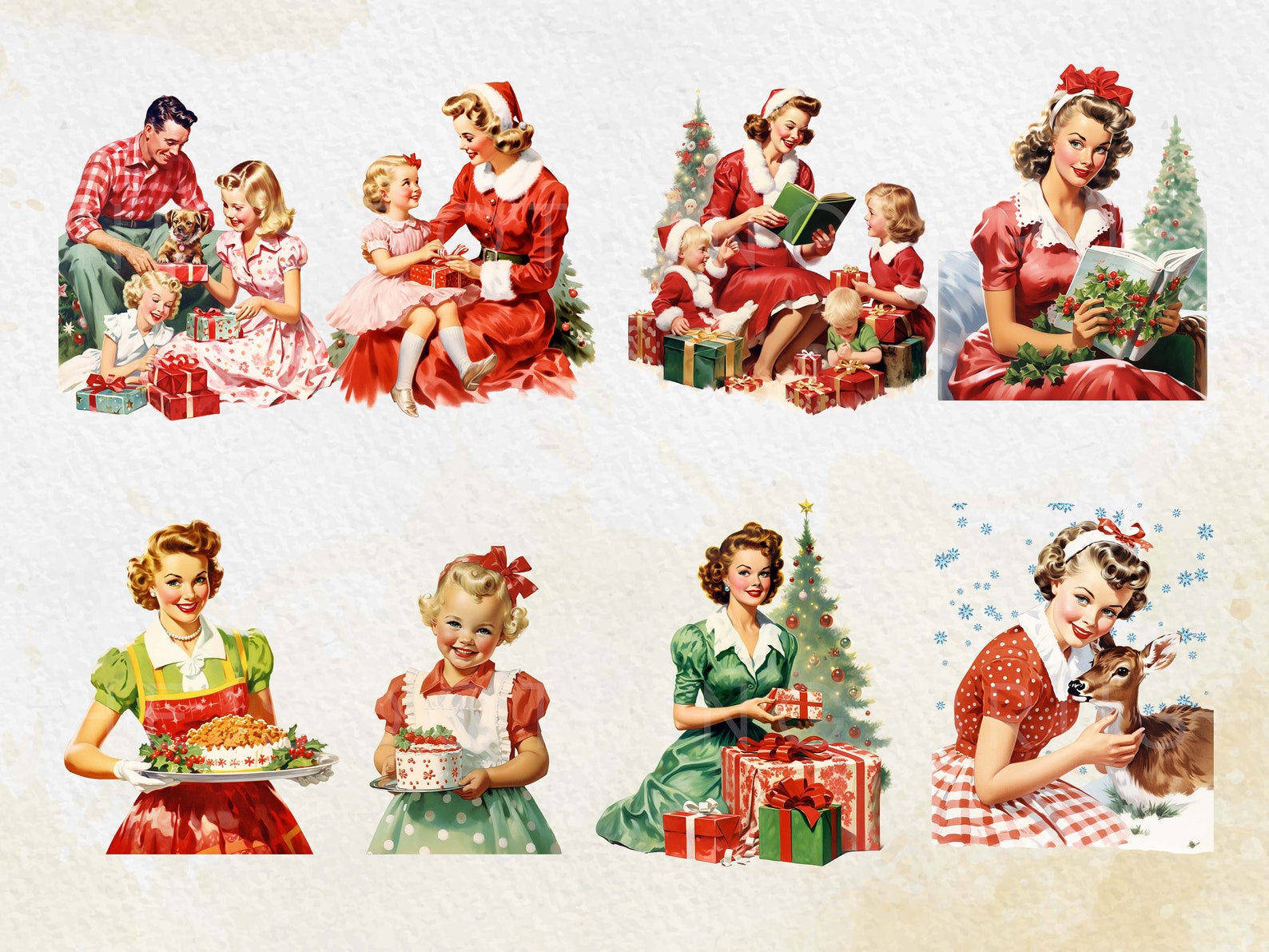 Retro Christmas Housewives Clipart, 1950s Vintage Housewife, Pin up ...
