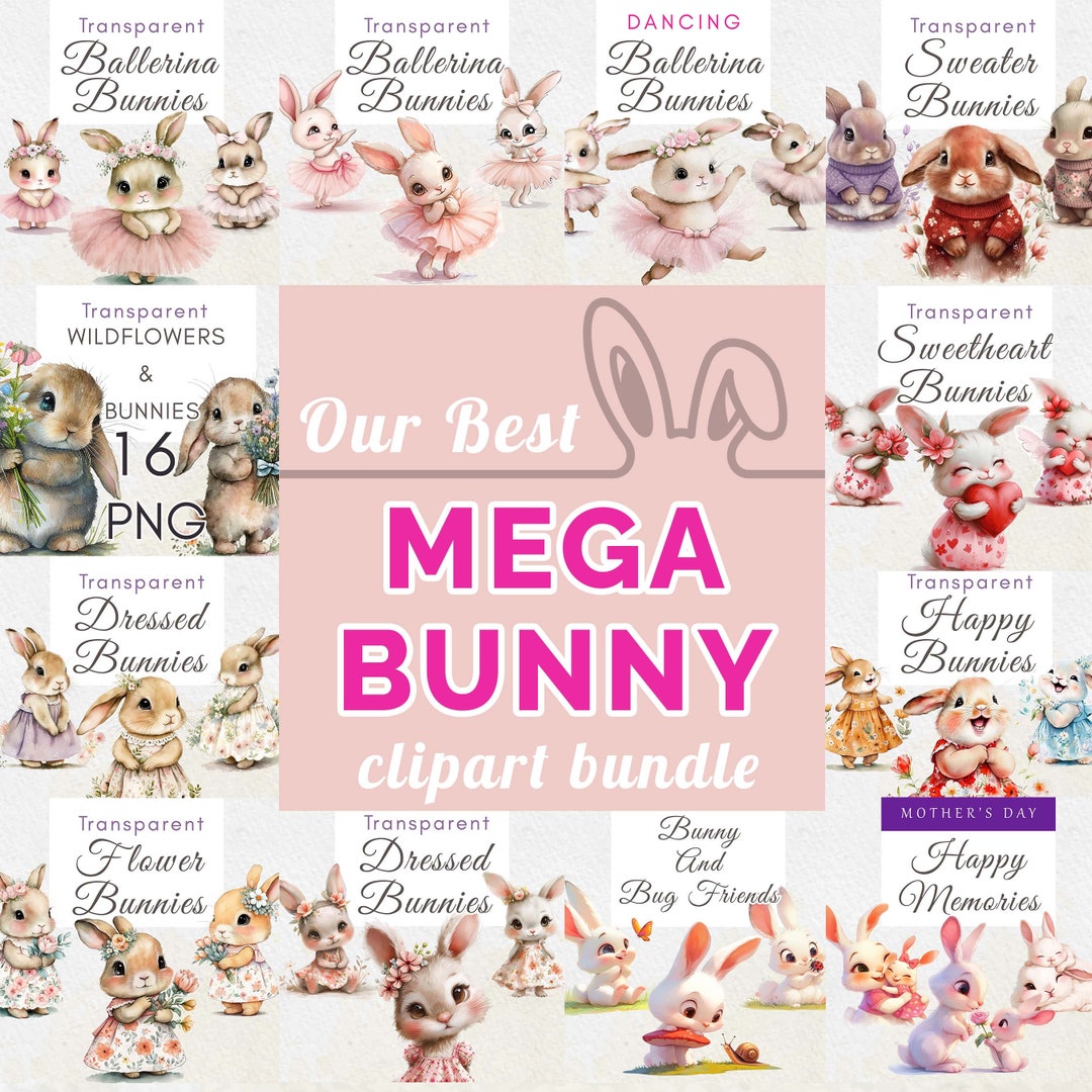 Watercolor MEGA Bunny Clipart Bundle, Nursery Art, Ballerina Clip Art ...
