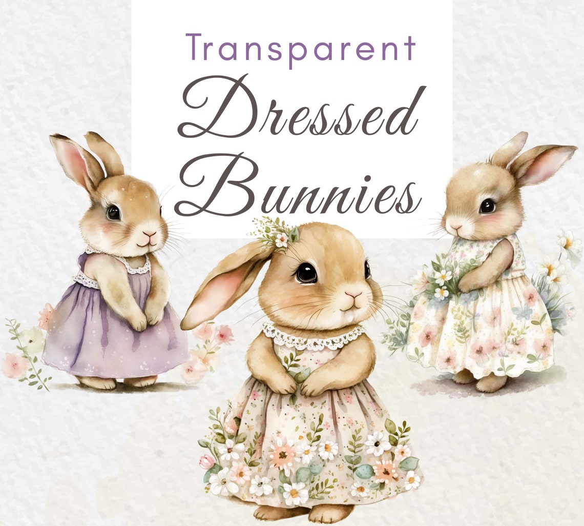 Watercolor Bunny Clipart Flower Dress Easter Bunny Nursery - Etsy