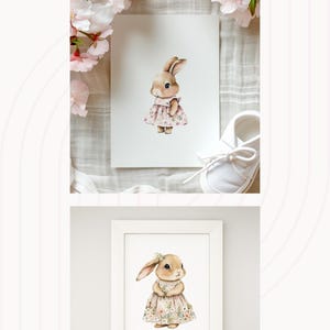 Watercolor Bunny Clipart Flower Dress, Easter Bunny, Nursery Art Spring ...