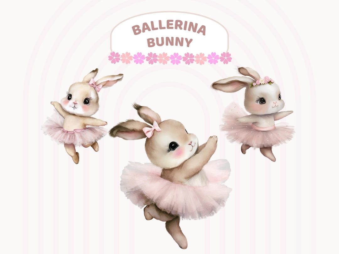 Watercolor Ballerina Bunny Clipart, Ballet Bunnies in Tutu Dress ...