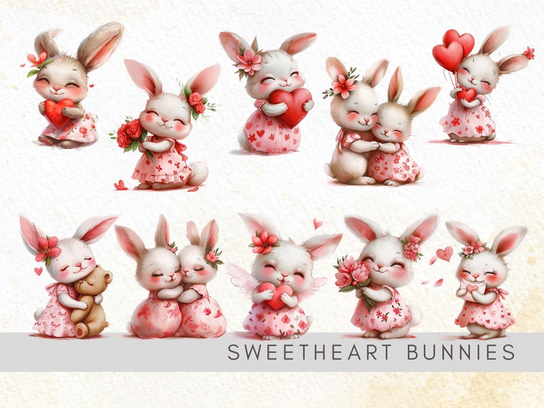 Watercolor Love Bunny Clipart, Nursery Art Easter Bunny, Valentines Day ...