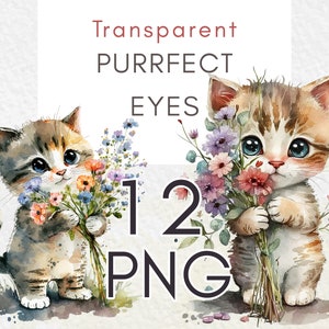 Watercolor Baby Cats Clipart, Watercolour Kitten, Transparent Flowers ...
