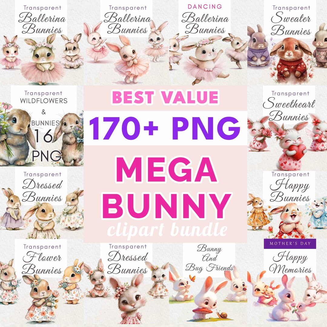 Watercolor MEGA Bunny Clipart Bundle, Nursery Art, Ballerina Clip Art ...