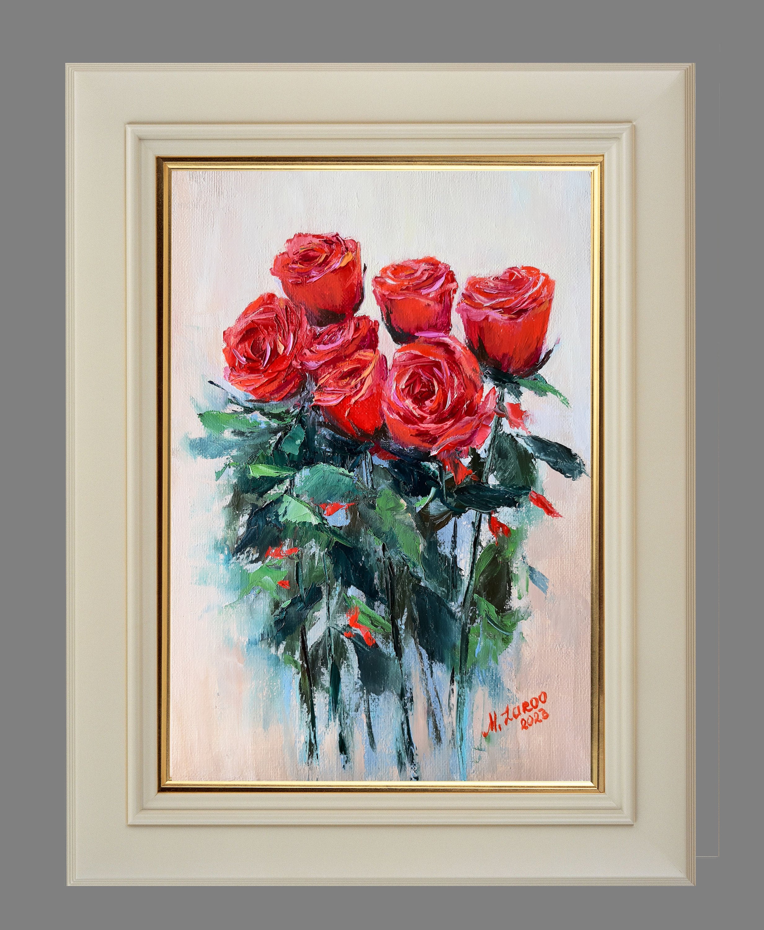Red Roses, Textured Flowers Artwork, Small Painting on Canvas, Abstract ...