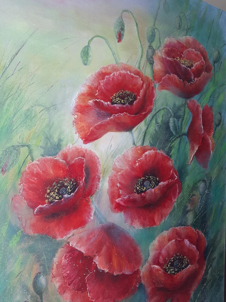 Poppy Oil Painting Original Sunrise on Poppy Field Painting Wild Flower ...