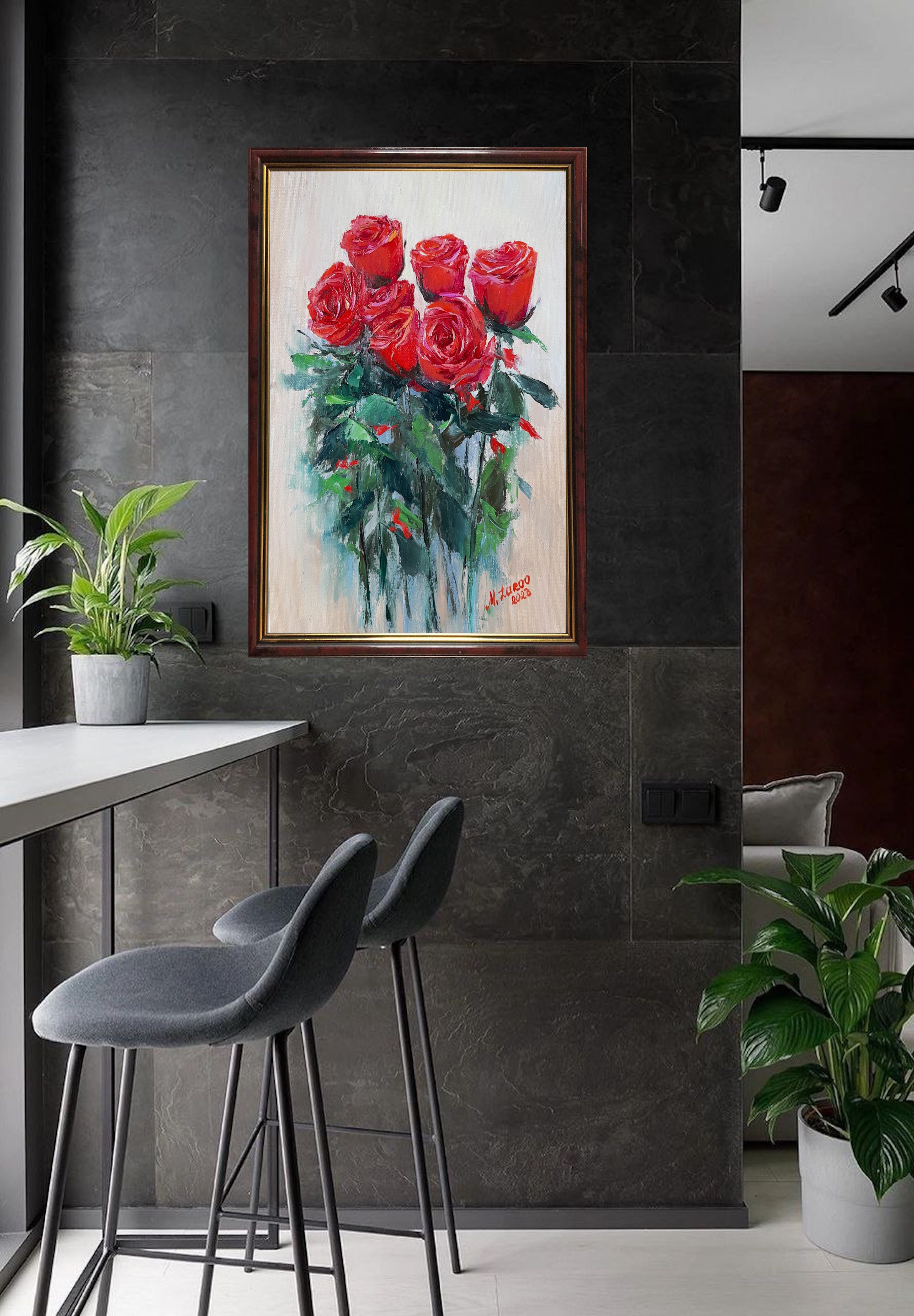 Red Roses, Textured Flowers Artwork, Small Painting on Canvas, Abstract ...