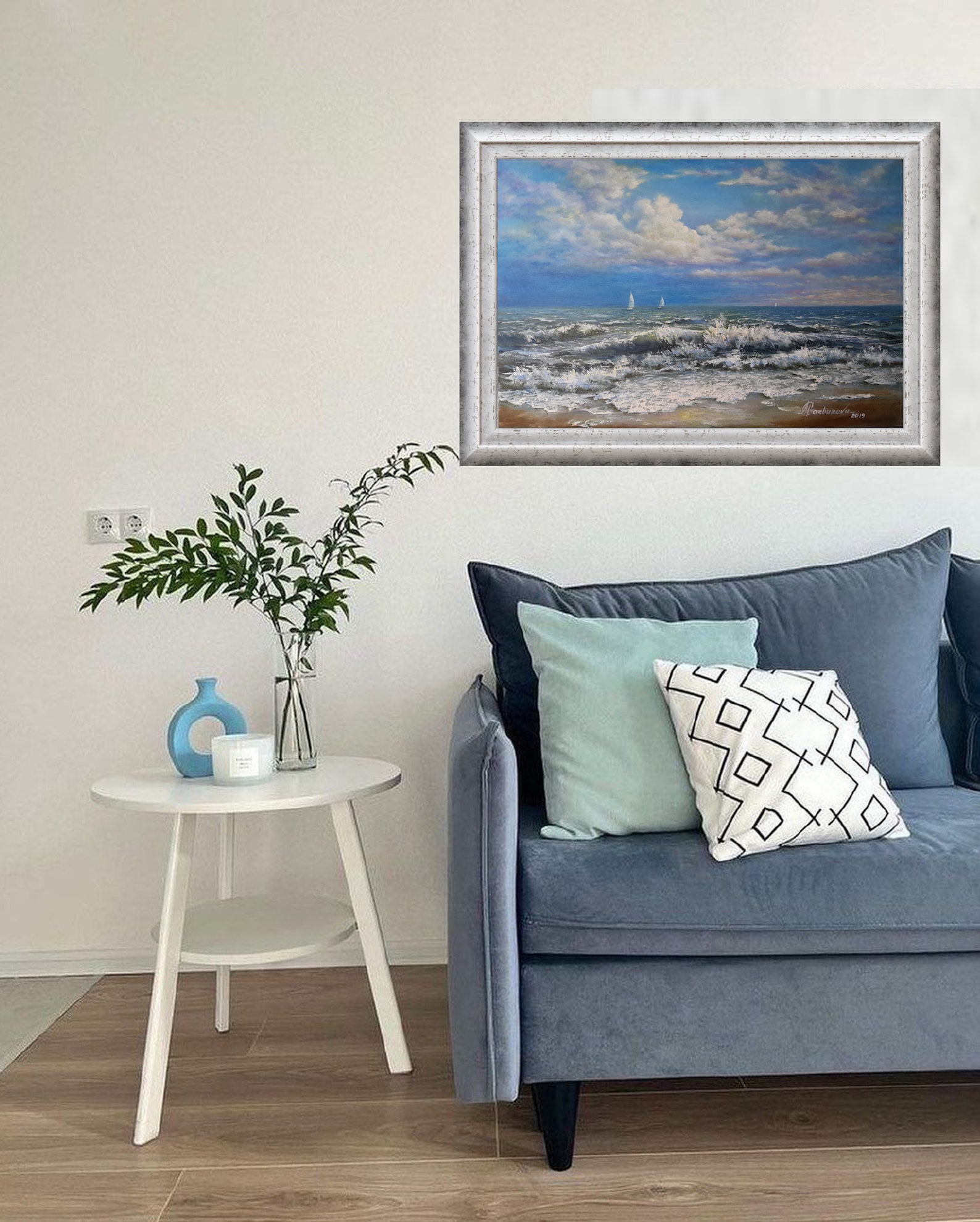 Seascape Painting Large Sunset Painting Storm on the Sea Boats Sky and ...