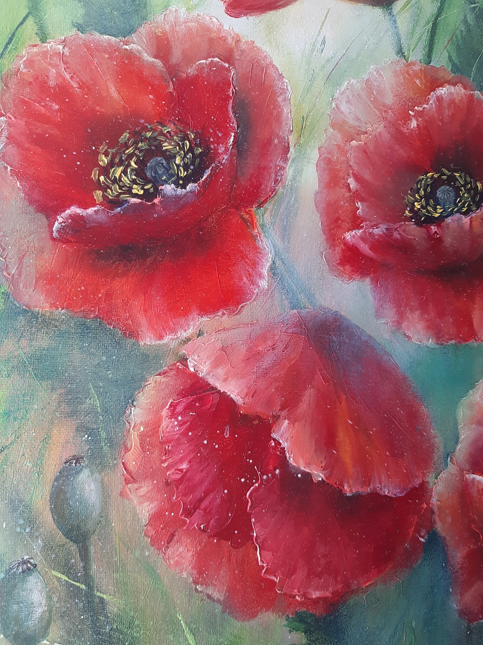 Poppy Oil Painting Original Sunrise on Poppy Field Painting Wild Flower Meadow Landscape Summer ...