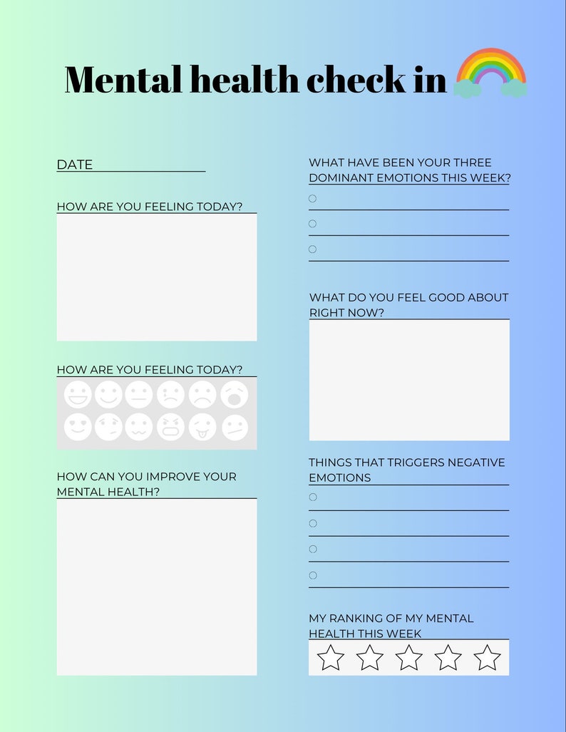 Mental Health Check List - Etsy