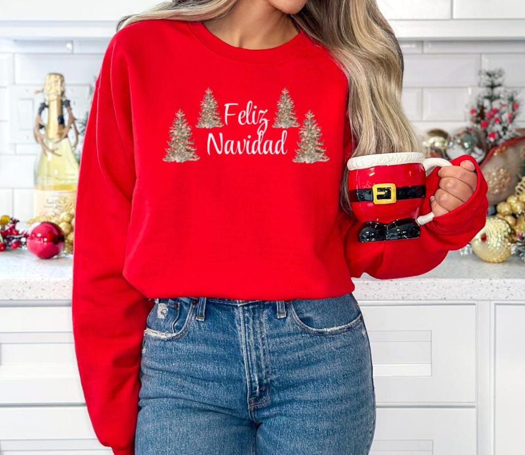 Feliz Navidad Sweatshirt , Merry Christmas, Holiday Sweater, Red ...