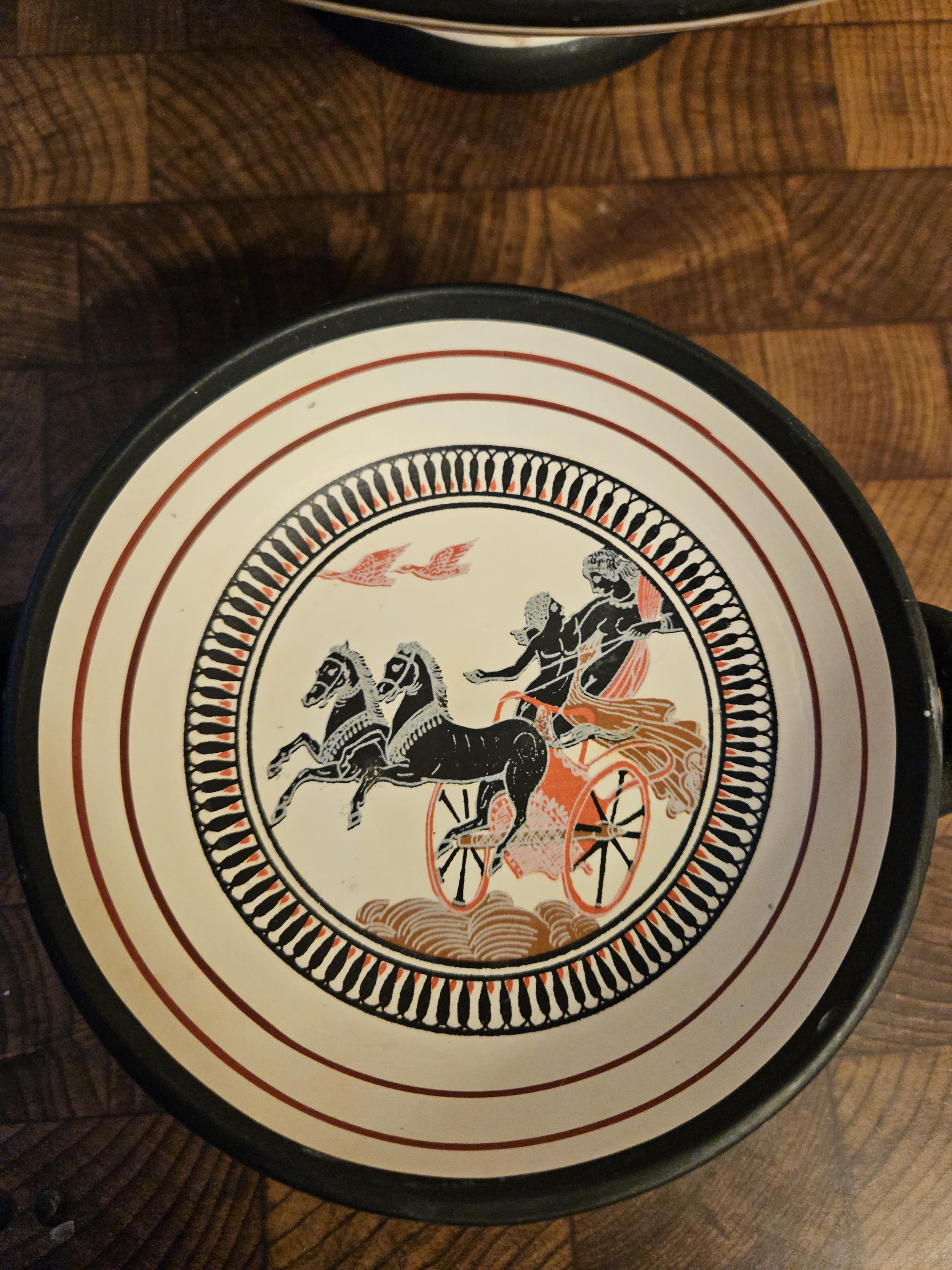 Vintage Greek Mythology Scenes on Ceramic Pieces: Plates, Pedestal ...
