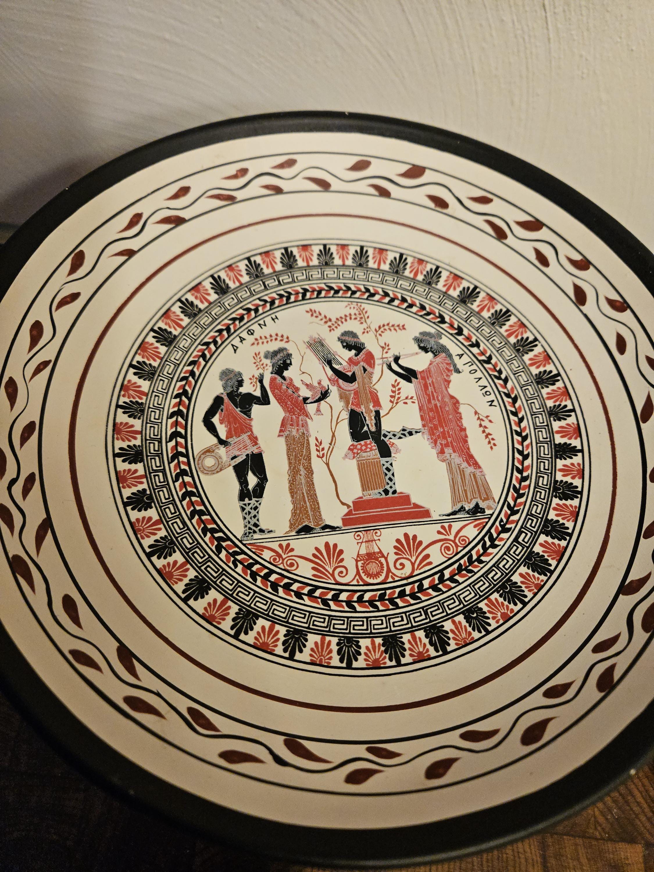 Vintage Greek Mythology Scenes on Ceramic Pieces: Plates, Pedestal ...