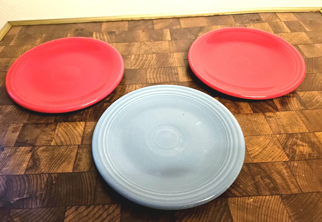 Vintage Fiestaware Luncheon Salad Plates 6, Red and Sky Blue - Etsy