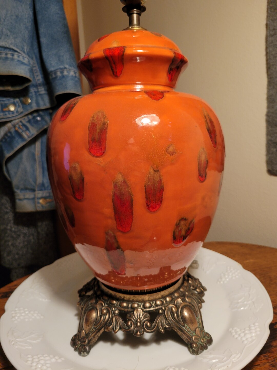 Vintage MCM Ceramic and Brass Drip Glaze Lamp - Etsy