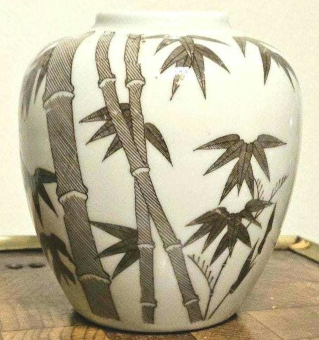 Vintage Japanese Hand-painted Linework Vase Depicting Bamboo Shoots and ...