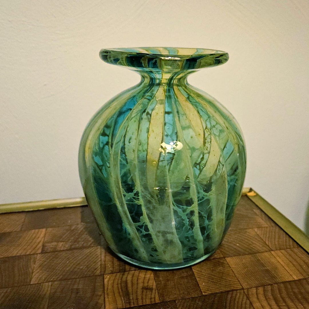 Vintage 1960's Mdina Dripping Stripe Art Glass Vase by Michael Harris ...