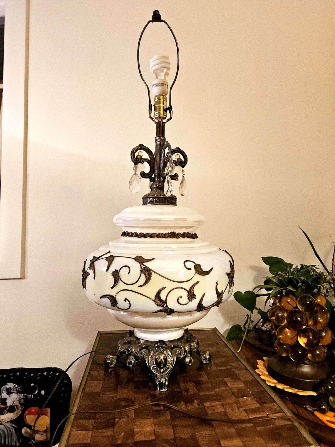 Iridescent Hollywood Regency Carnival Glass Table Lamp, Falkenstein ...
