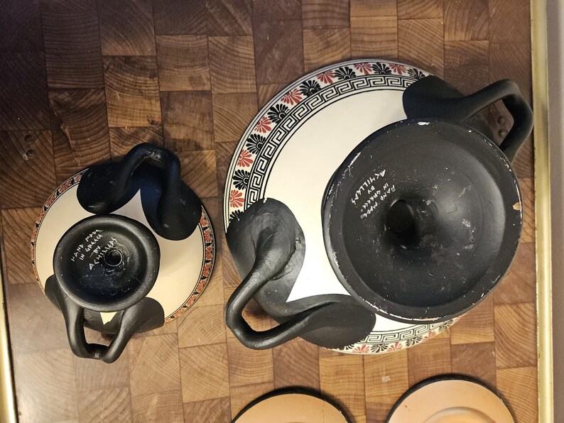 Vintage Greek Mythology Scenes on Ceramic Pieces: Plates, Pedestal ...