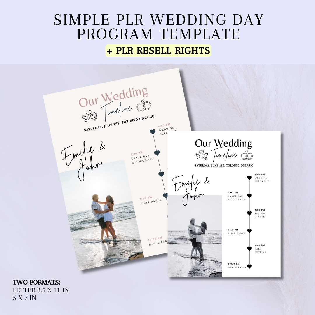 Simple Wedding Day Program Template | PLR Colored Wedding Program Canva ...